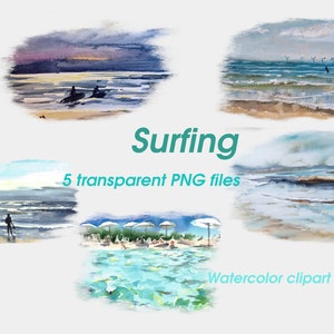 Surfing Clipart Watercolor Clipart Waves Clipart Sea Clipart - Etsy