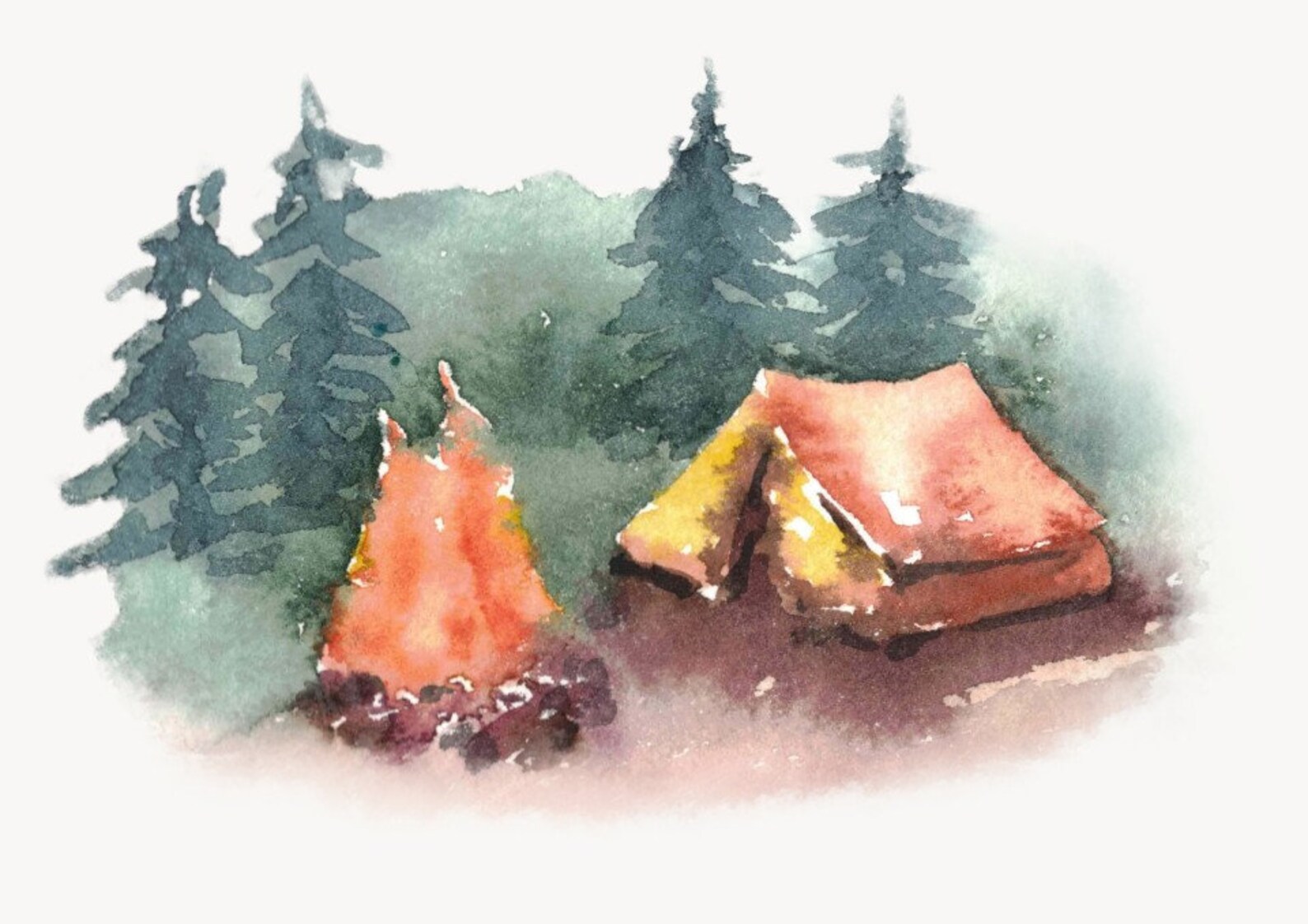 Camping Clipart Watercolor Clipart Campfire Clipart Camp Tent Clipart ...