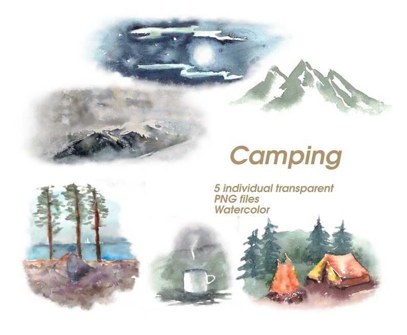 Camping Clipart Watercolor Clipart Campfire Clipart Camp Tent - Etsy