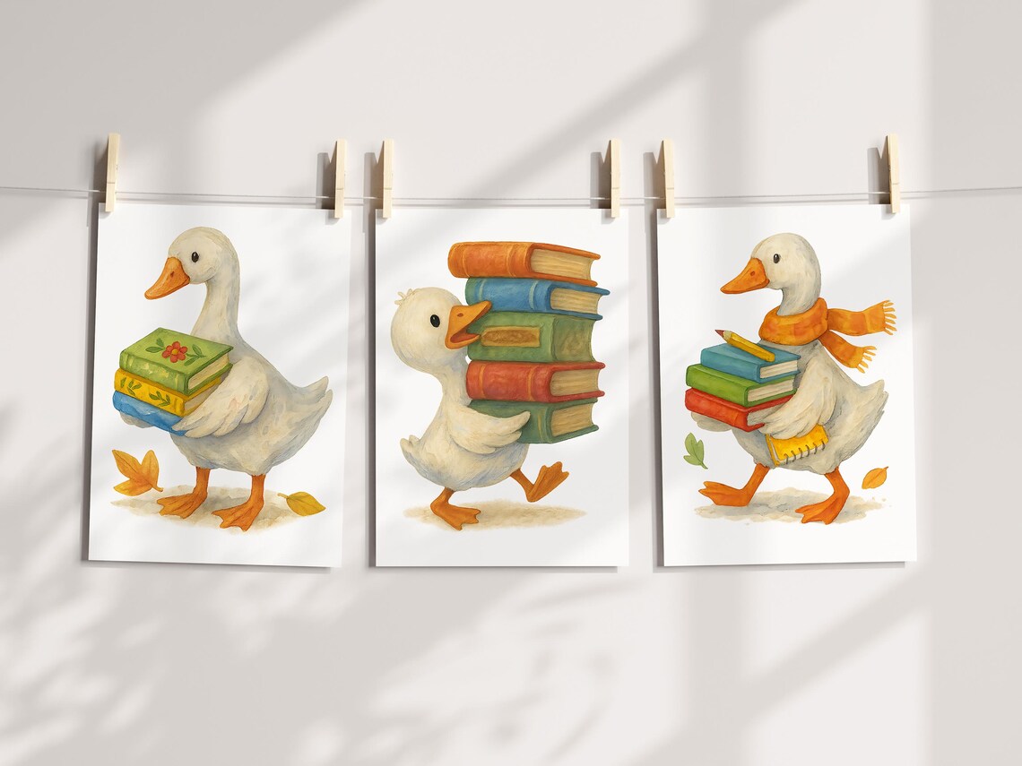 Bookish Goose - 13 Goose PNG With Books - Back to School Clipart - Silly Goose Going to School ...