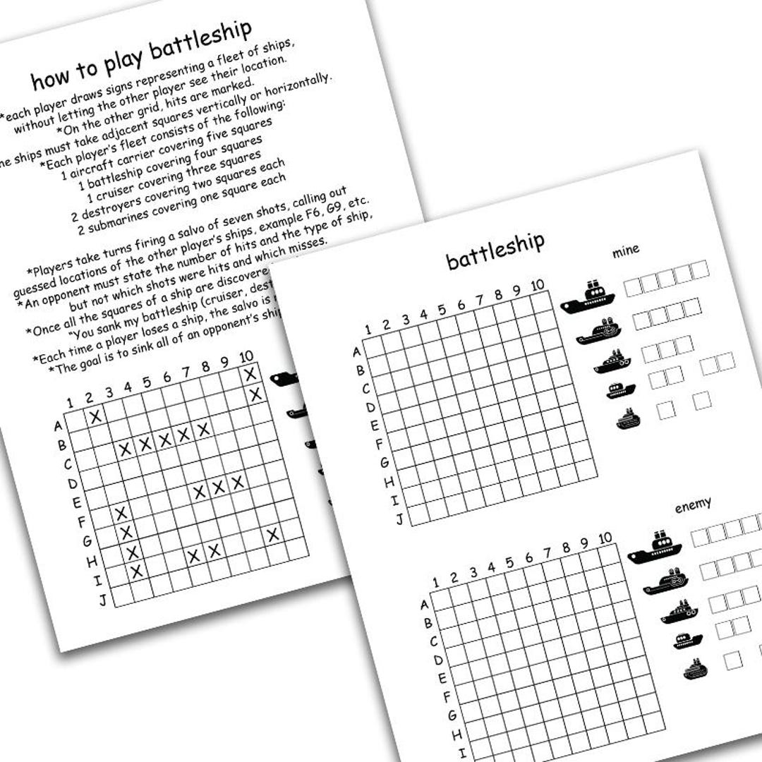Battleship Game Templates: Family Fun, Pencil & Paper (digital Download ...