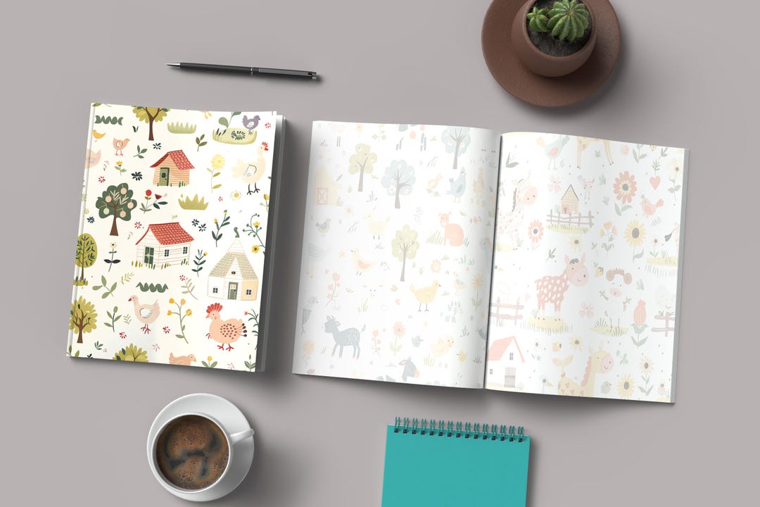 Cute Farm Inspired Notebook - Unlined Art Notebook - Pictured Journal ...