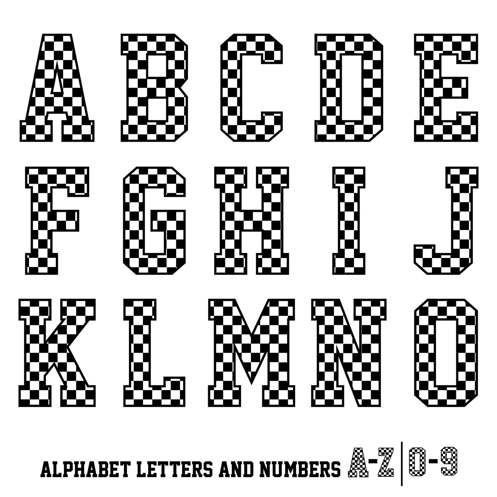 Small Checkered Alphabet and Numbers PNG Bundle, Racing Flag Letters ...