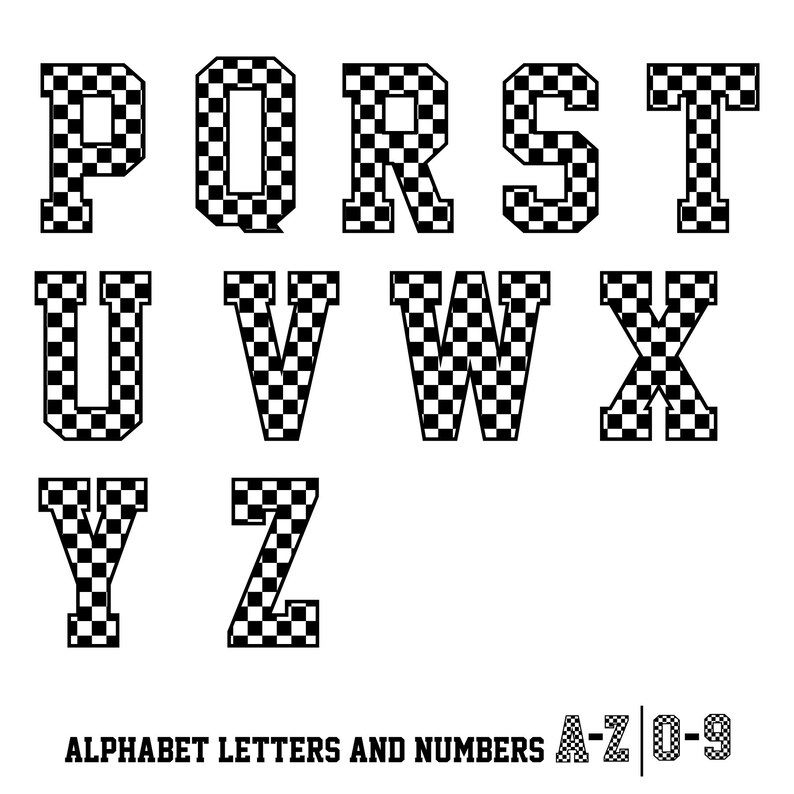 Small Checkered Alphabet and Numbers PNG Bundle, Racing Flag Letters ...
