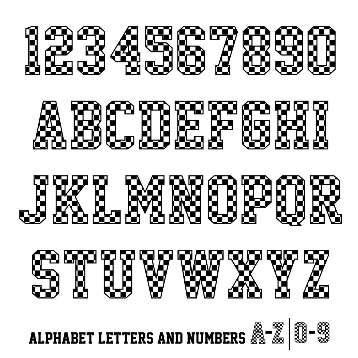 Checkered Alphabet and Numbers PNG Bundle, Racing Flag Letters, High ...