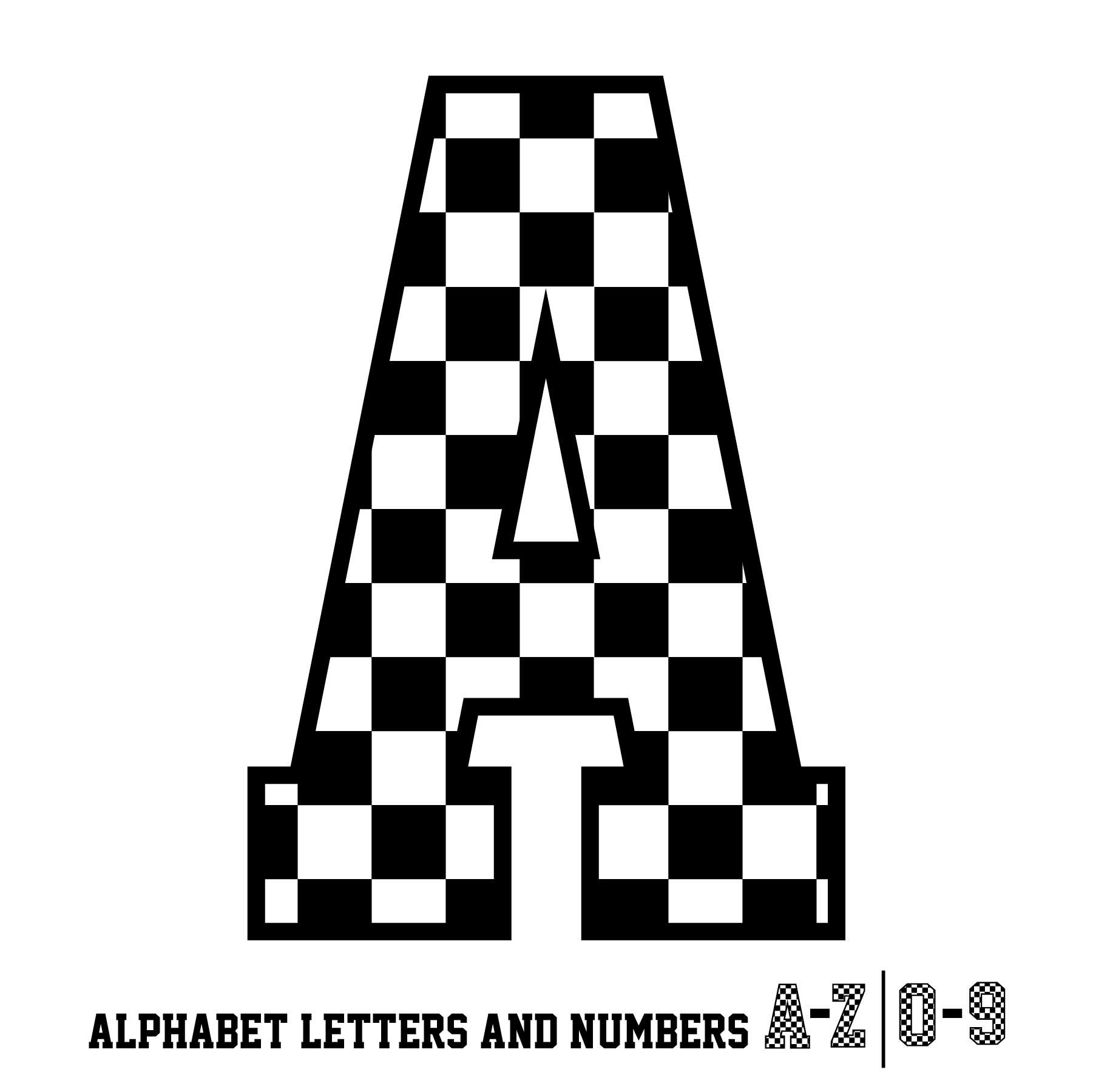Small Checkered Alphabet and Numbers PNG Bundle, Racing Flag Letters ...