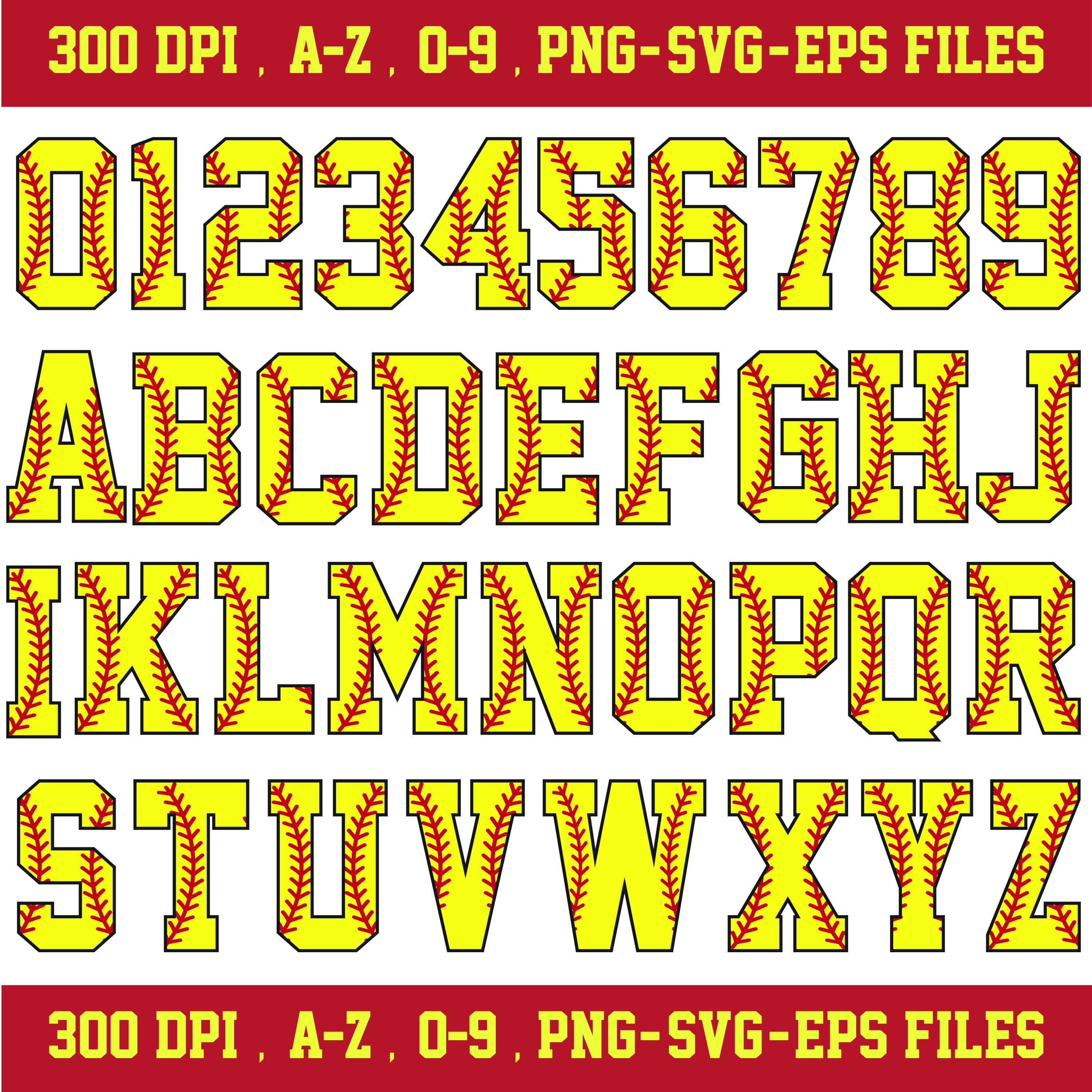 Baseball Softball Font, Alphabet Numbers (PNG SVG EPS) - Etsy