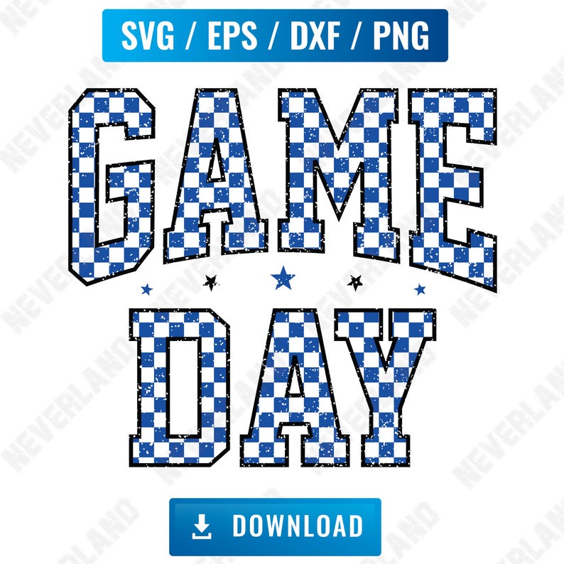 Retro Checkered Game Day Blue – PNG, SVG, PDF, Dxf, Eps Files for Sublimation, School Sports ...