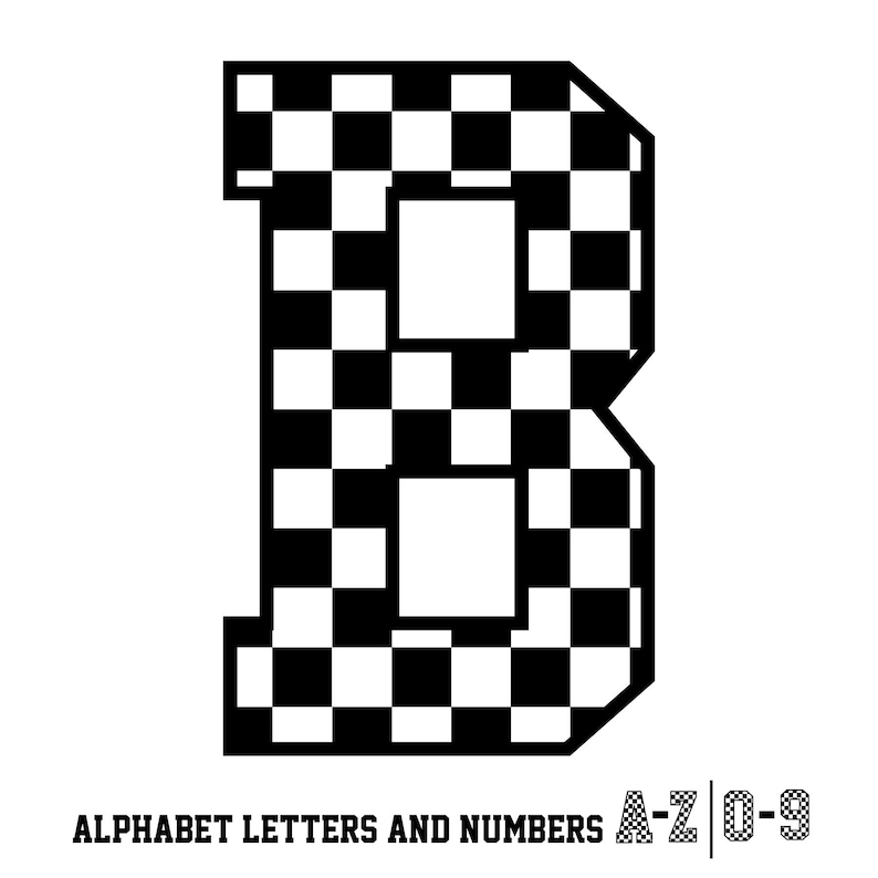 Small Checkered Alphabet and Numbers PNG Bundle, Racing Flag Letters ...