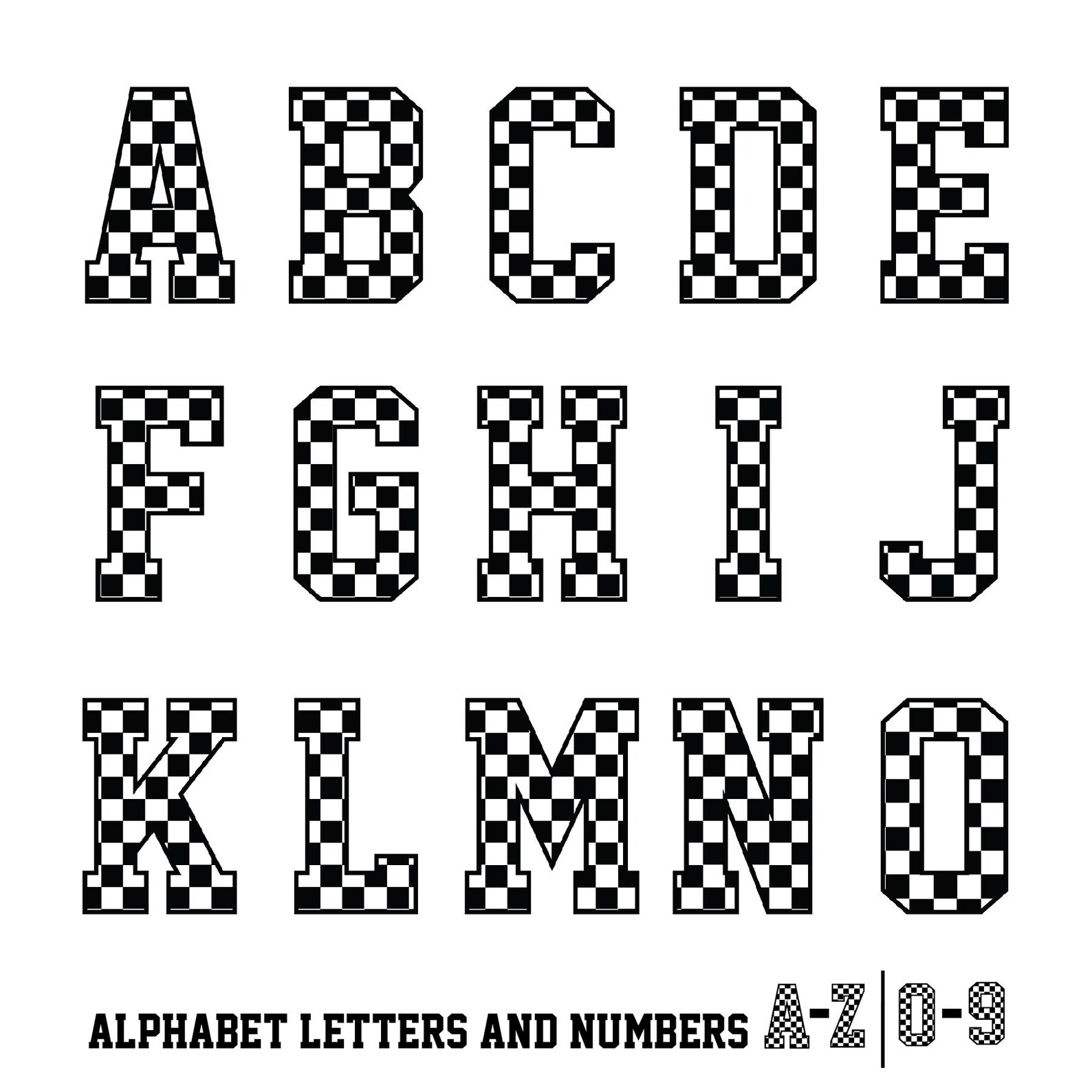 Checkered Alphabet and Numbers PNG Bundle, Racing Flag Letters, High ...