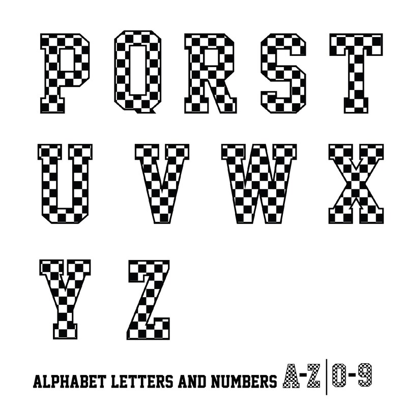 Checkered Alphabet and Numbers PNG Bundle, Racing Flag Letters, High ...