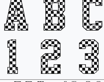 Checkered Alphabet and Numbers PNG Bundle, Racing Flag Letters, High ...