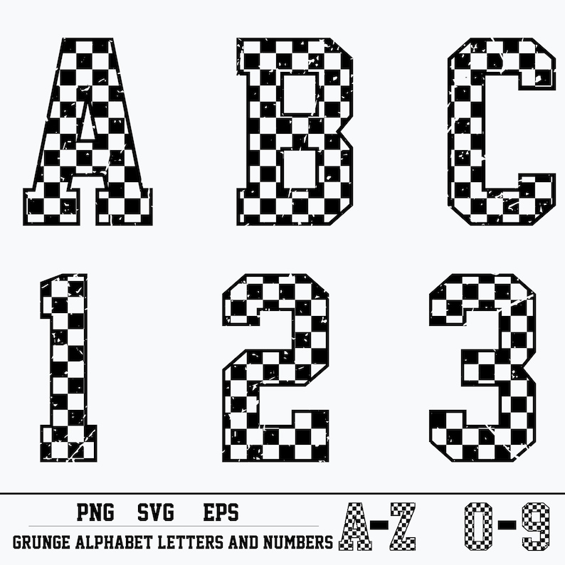 SVG, Eps, Grunge Checkered Alphabet and Numbers PNG Bundle, Racing Flag ...