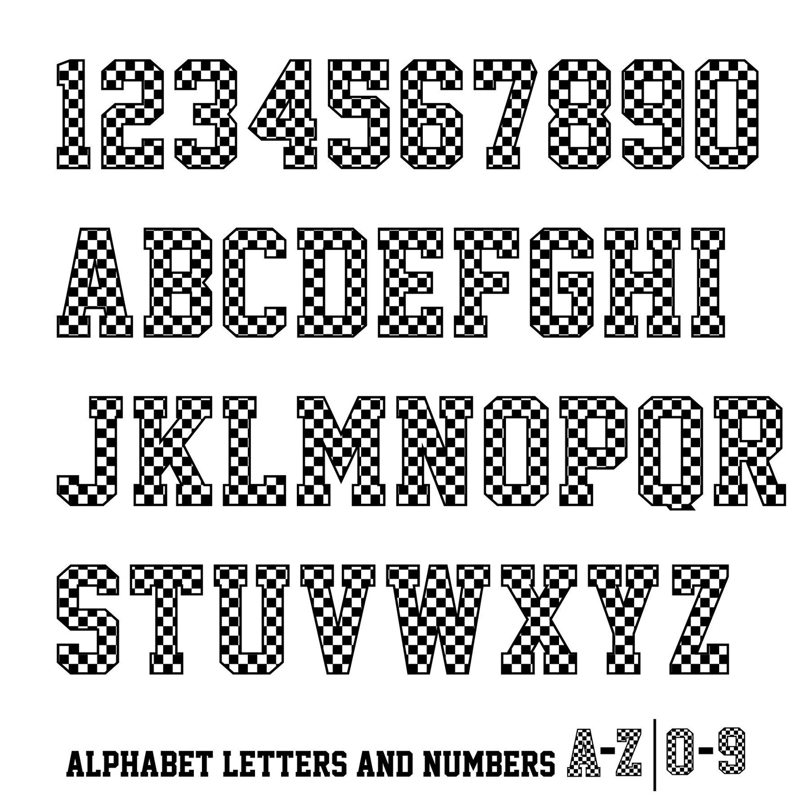 Small Checkered Alphabet and Numbers PNG Bundle, Racing Flag Letters ...