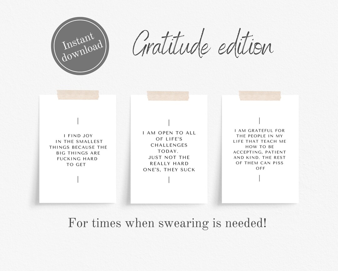 Printable Gratitude Affirmation Cards Funny Swearing Affirmations Deck ...