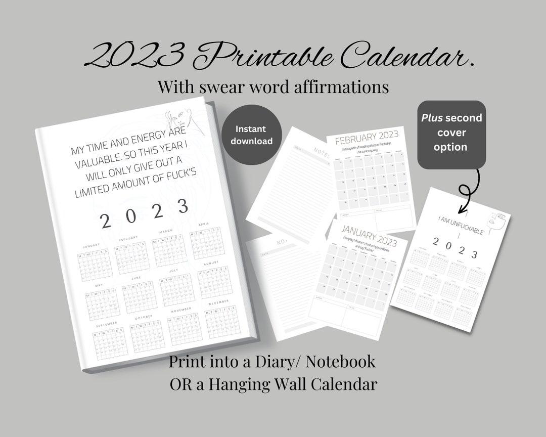 Printable 2023 Calendar | Notebook | Wall Calendar | Funny Affirmation ...