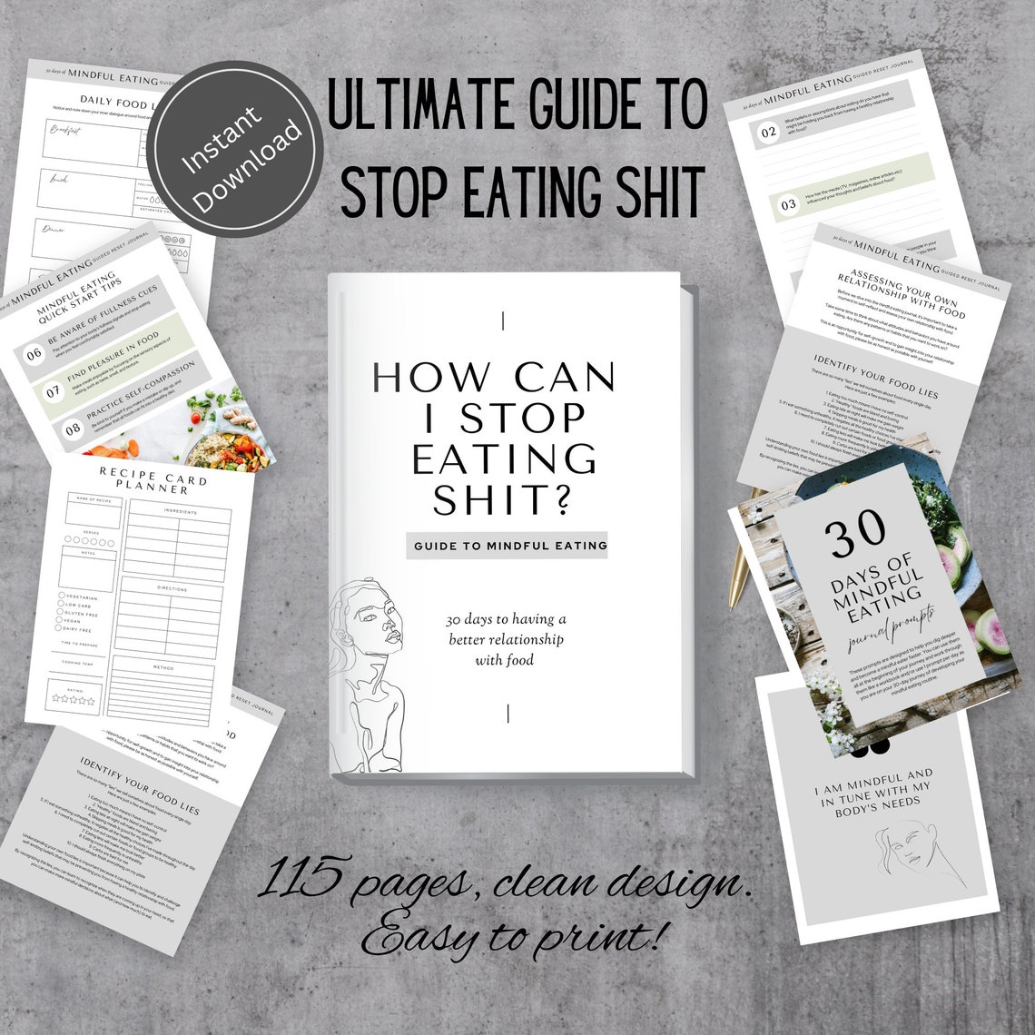 Mindful Eating Nutrition Journal, Health Intuitive Eating Habit Tracker ...