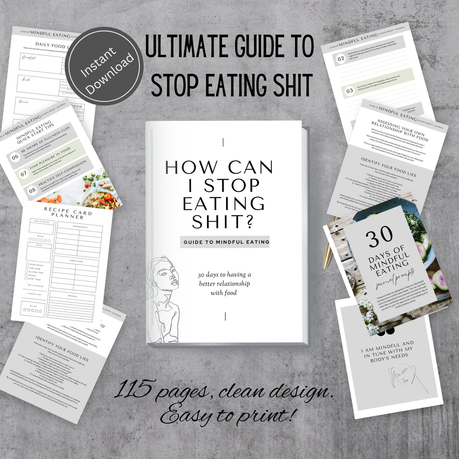 Mindful Eating Nutrition Journal, Health Intuitive Eating Habit Tracker ...