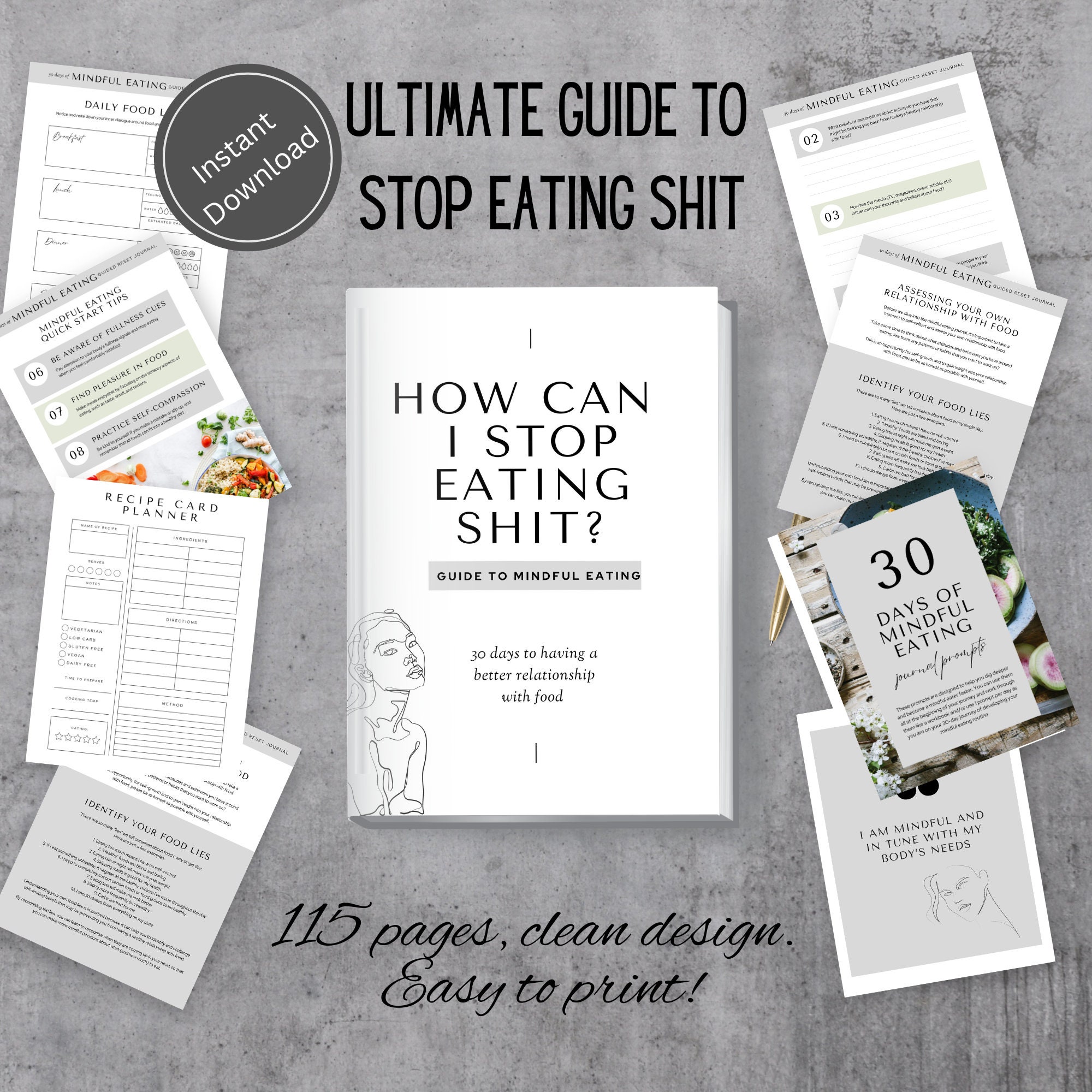 Mindful Eating Nutrition Journal, Health Intuitive Eating Habit Tracker ...