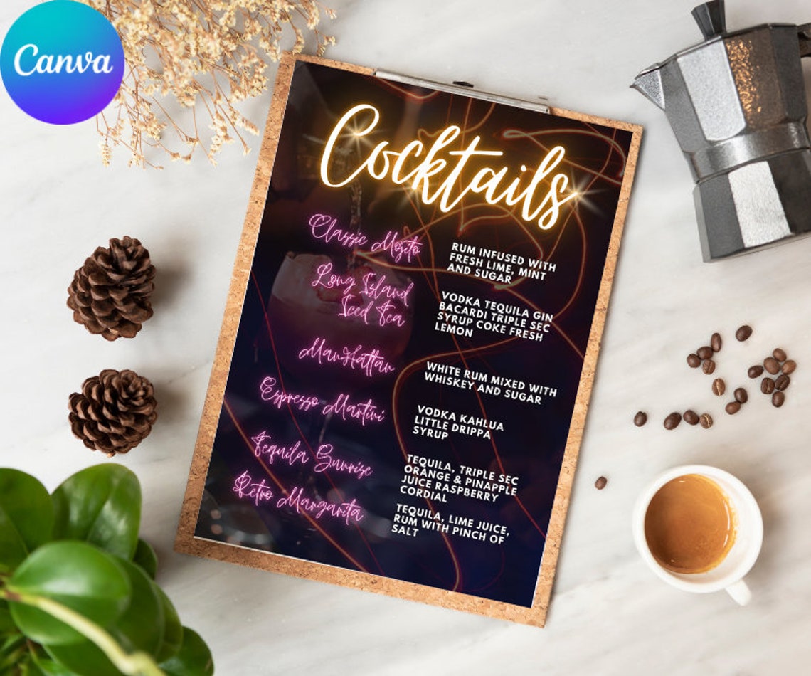 Create Your Own Cocktail Menu With Free Shooter Menu Canva Template ...
