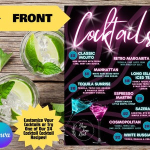 100% Editable NEON Cocktail Menu Design - Canva Template With Free ...