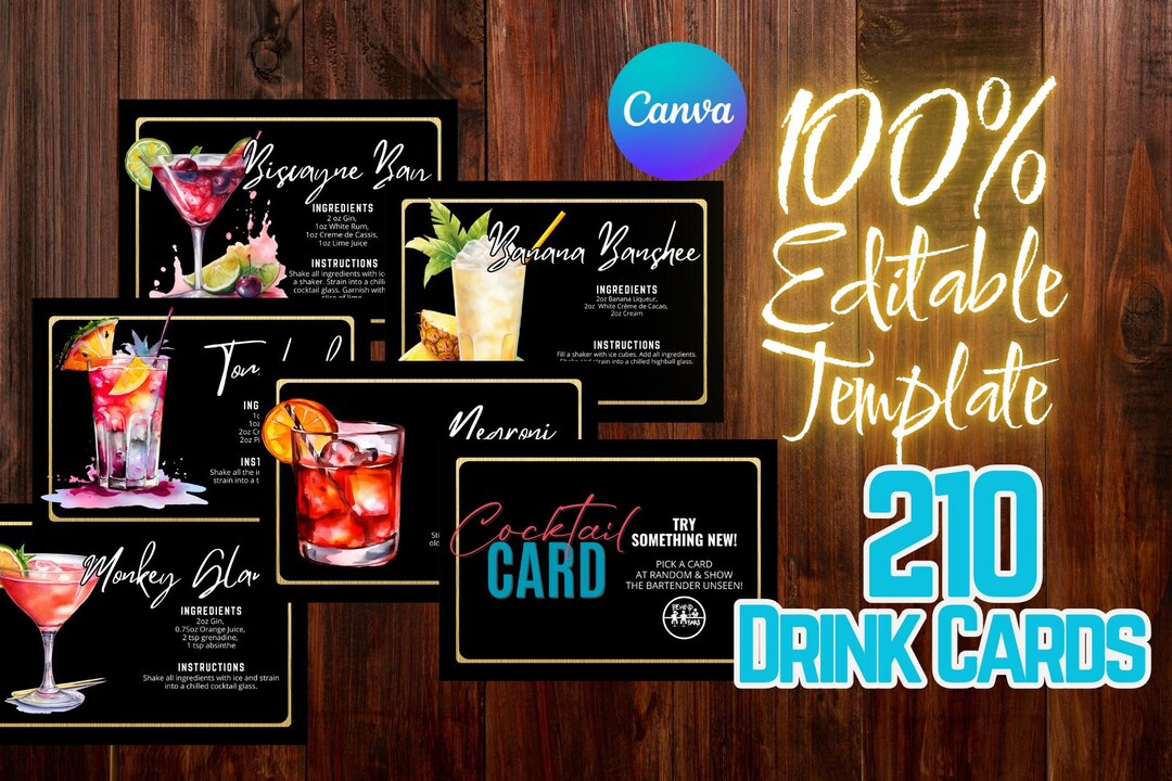 Cocktail Recipe Cards Template, 200+ Editable Drink Recipe Cards ...