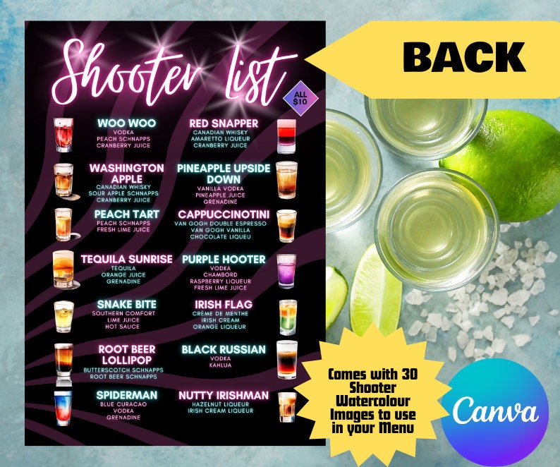 100% Editable Cocktail Menu - 4 Sizes - Canva Templates - Digital ...