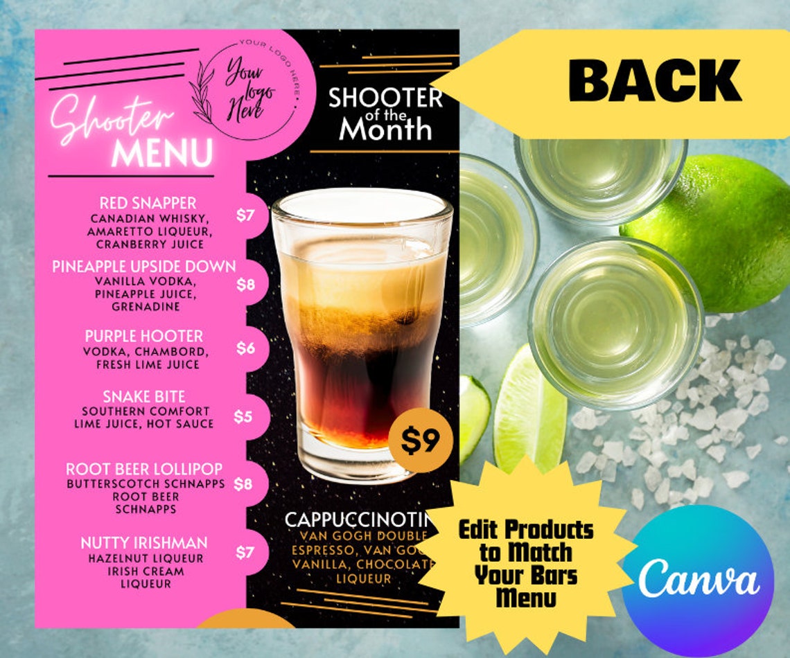 100% Editable Half Pink Cocktail Menu Design - Canva Template With Free ...