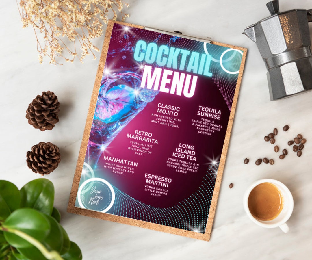 100% Editable Cocktail Menu - Canva Template - Futuristic, Digital ...