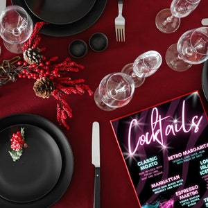 100% Editable NEON Cocktail Menu Design - Canva Template With Free ...
