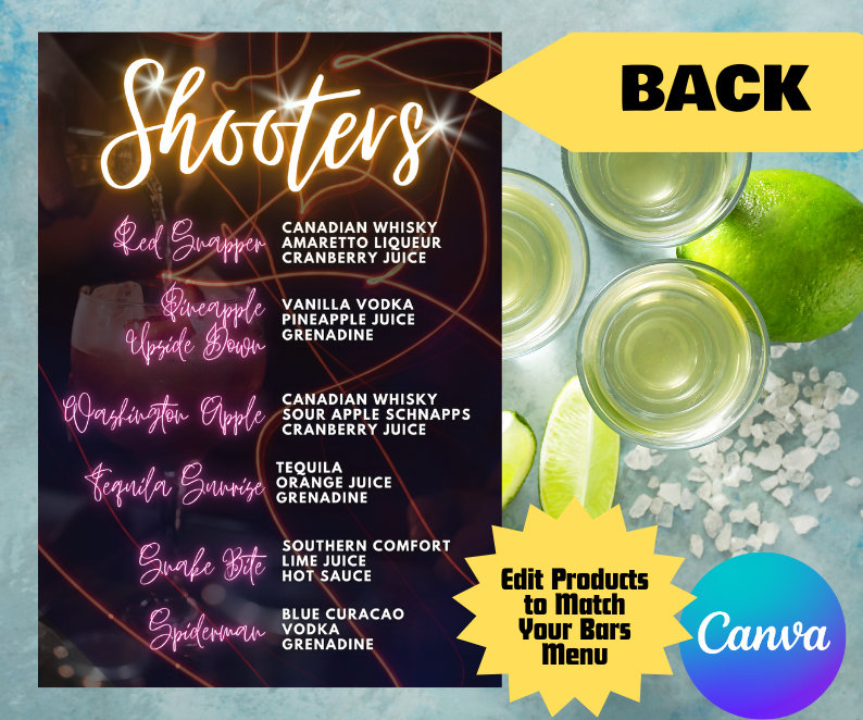 Create Your Own Cocktail Menu With Free Shooter Menu Canva Template ...