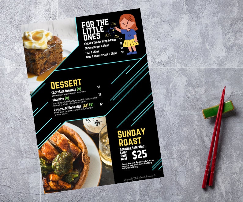 A3 Restaurant Menu - Canva Template - Neon Blue, Digital Download, 100% ...