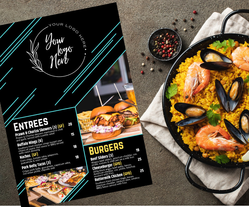 A3 Restaurant Menu - Canva Template - Neon Blue, Digital Download, 100% ...