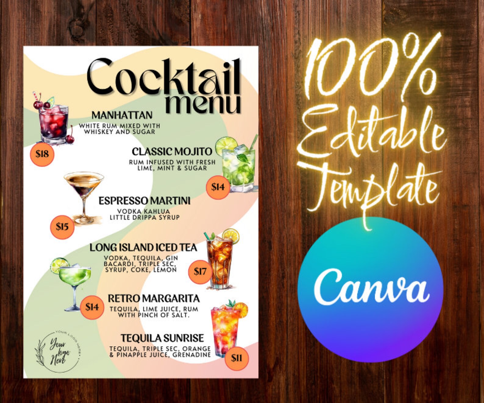 Retro Cocktail Menu With Matching Shooter List - Canva Templates - 4 ...