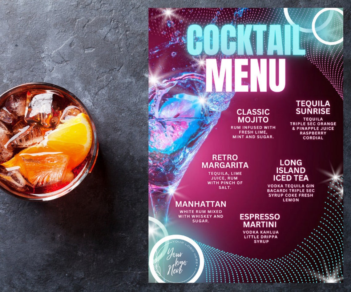 100% Editable Cocktail Menu Canva Template Futuristic, Digital Download ...