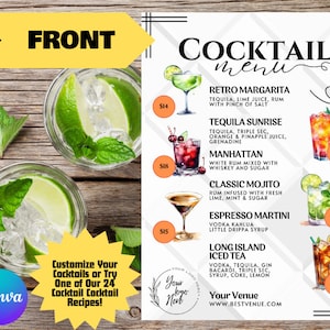 Cocktail Menu With Matching Shooters List - Fully Editable Template on ...