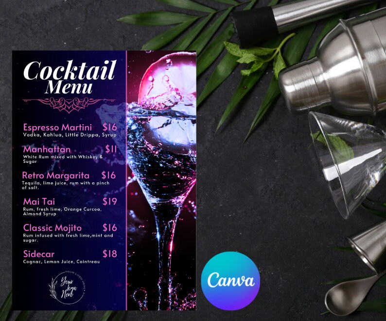 Cocktail Menu With Matching Shooters List - Fully Editable Template on ...
