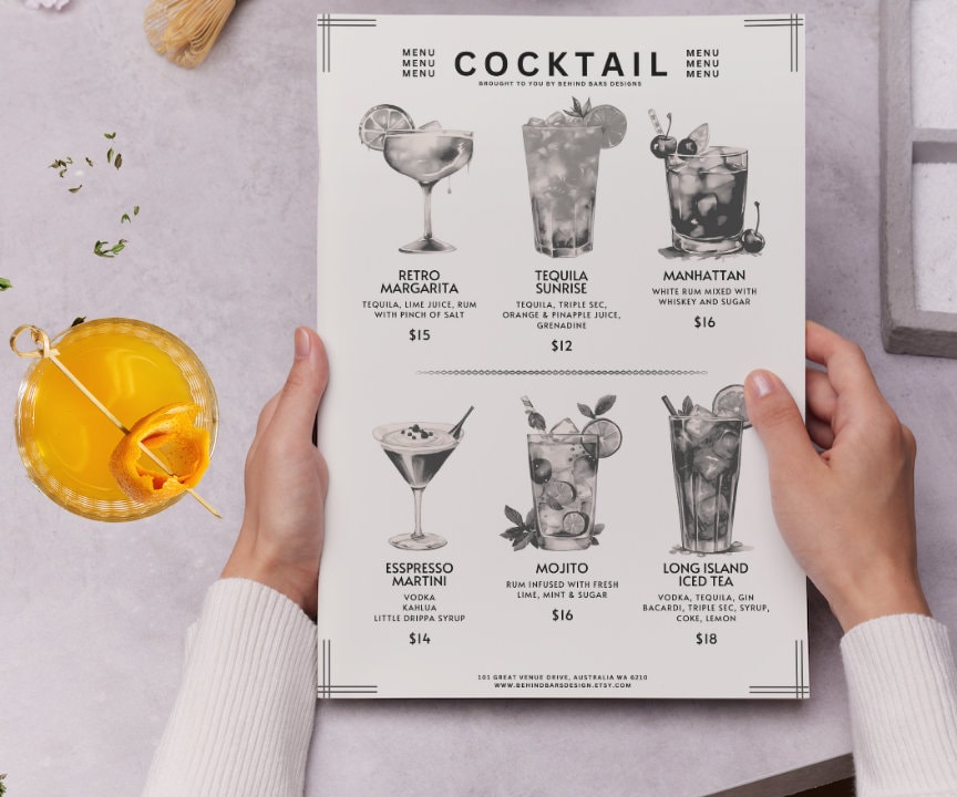 Editable Minimalist Cocktail Menu Template: Canva Design (4 Sizes ...