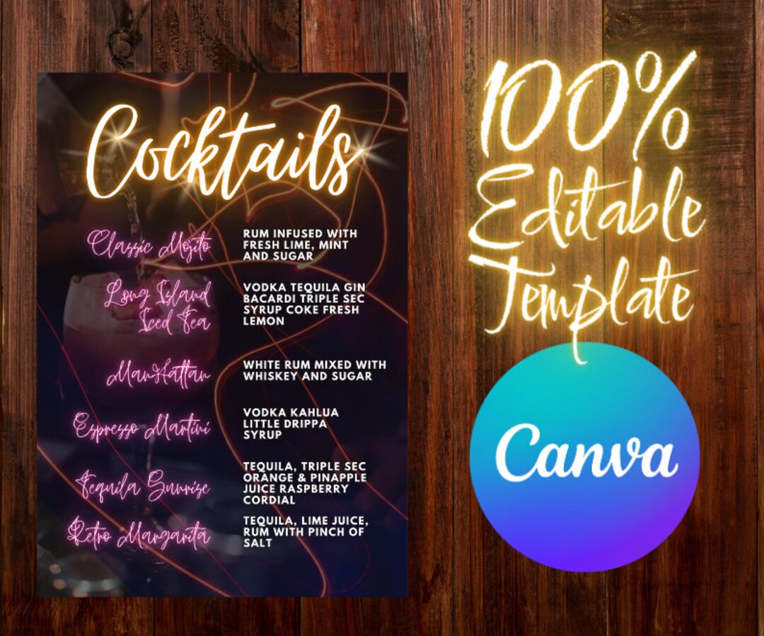 Create Your Own Cocktail Menu With Free Shooter Menu - Canva Template ...