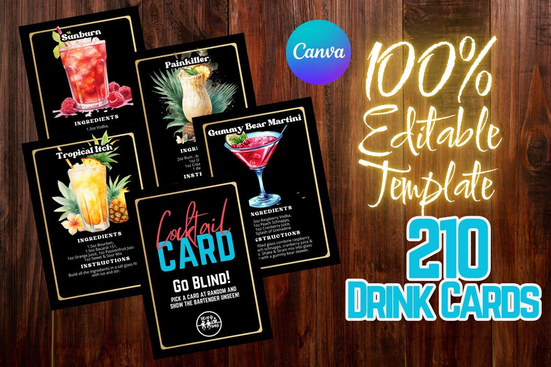 Cocktail Recipe Cards Template, 200+ Editable Drink Recipe Cards ...