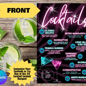 100% Editable Cocktail Menu - 4 Sizes - Canva Templates - Digital ...