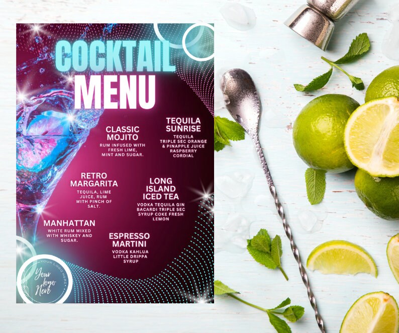 100% Editable Cocktail Menu Canva Template Futuristic, Digital Download ...