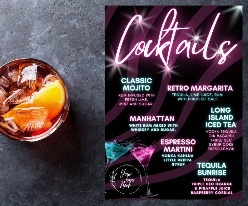 Cocktail Menu With Matching Shooters List - Fully Editable Template on ...