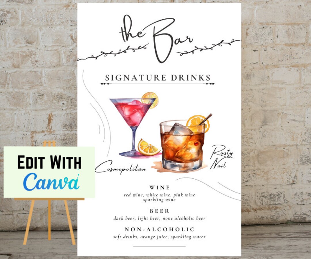 Create Your Own Modern Wedding Signature Drinks Menu, Cocktail Sign ...