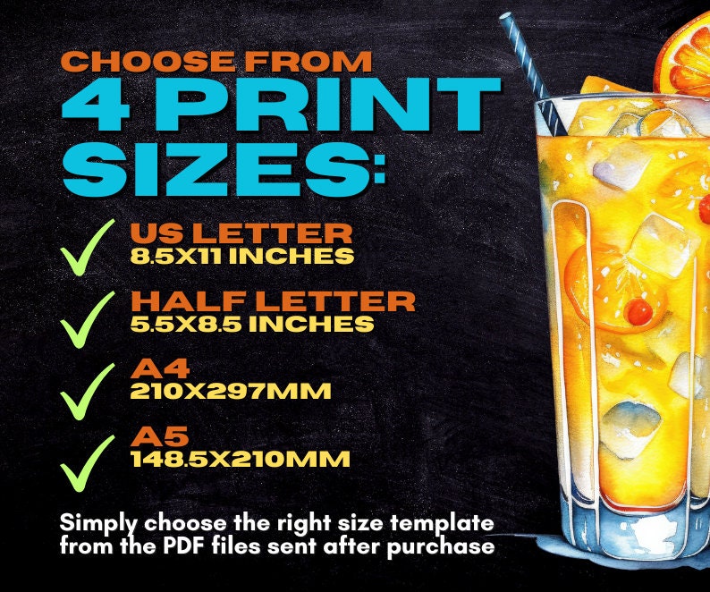 Editable Cocktail Menu Template: Classic Recipes, Bar & Restaurant ...