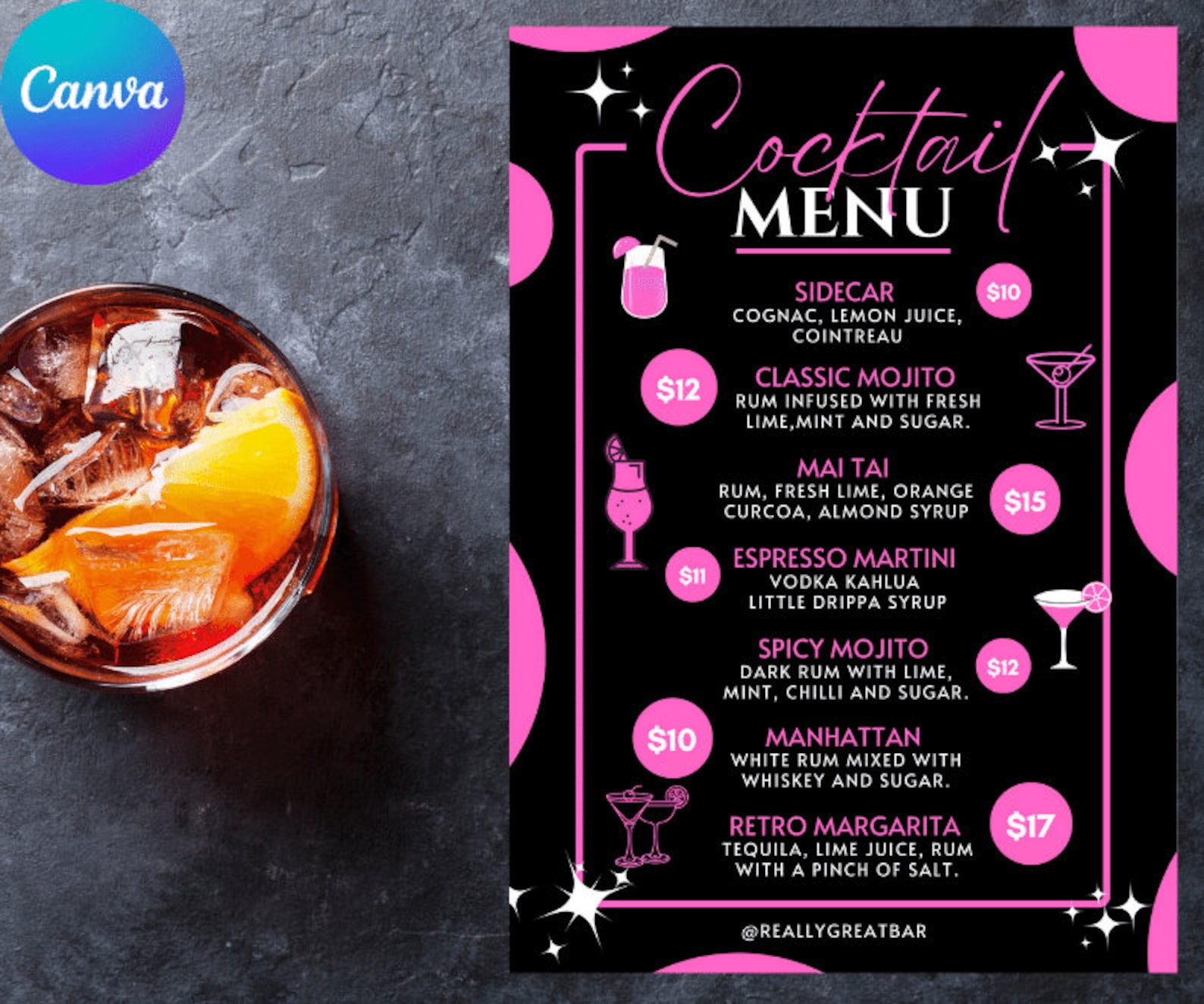 Cocktail Menu With Matching Shooters List - Fully Editable Template on ...