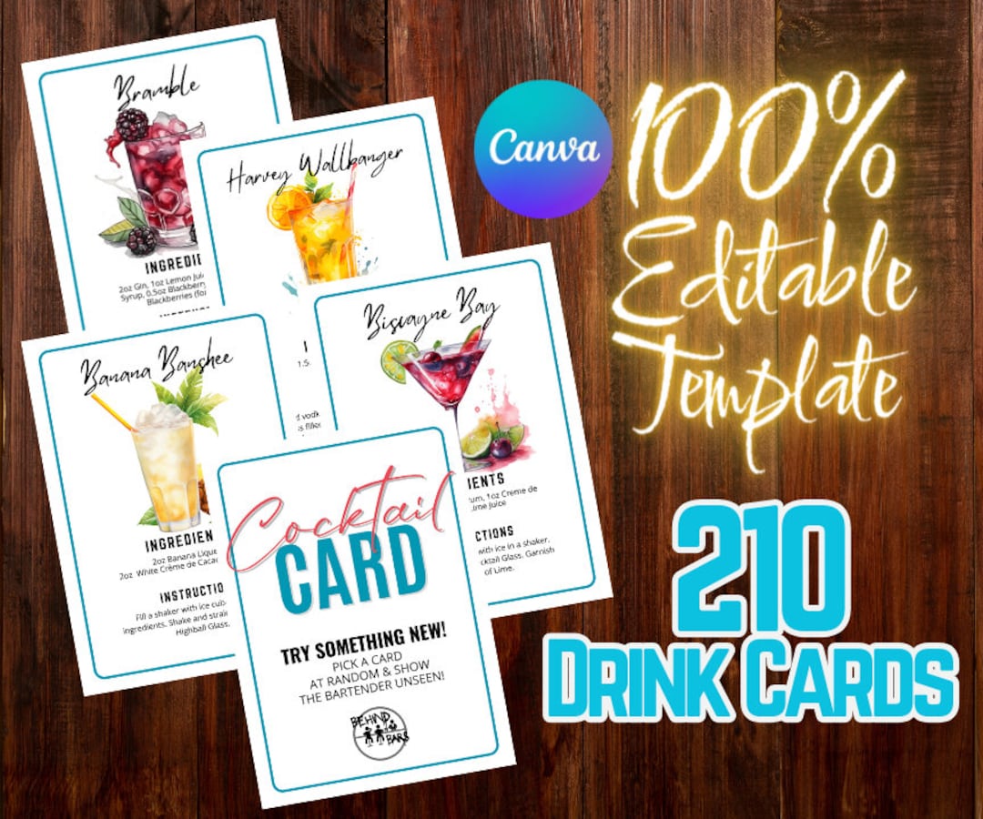 Cocktail Recipe Cards Template, 200+ Editable Drink Recipe Cards ...