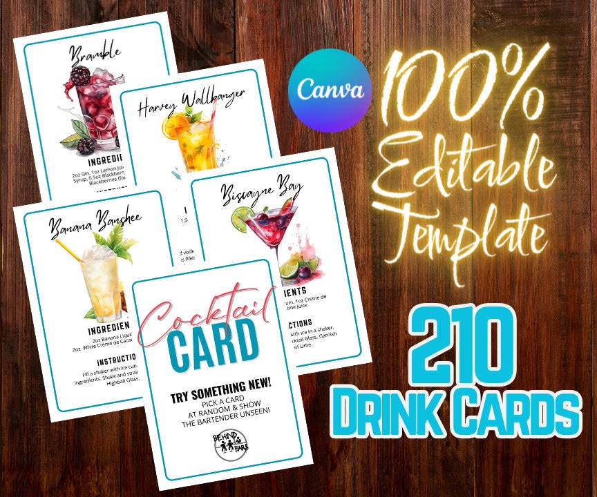 Cocktail Recipe Cards Template, 200+ Editable Drink Recipe Cards ...