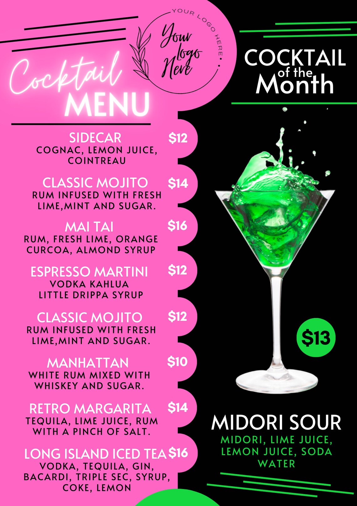 Cocktail Menu Template Bundle: Editable Canva Designs (digital Download ...