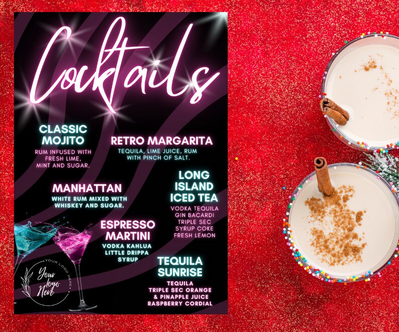 100% Editable NEON Cocktail Menu Design Pink/blue Canva - Etsy